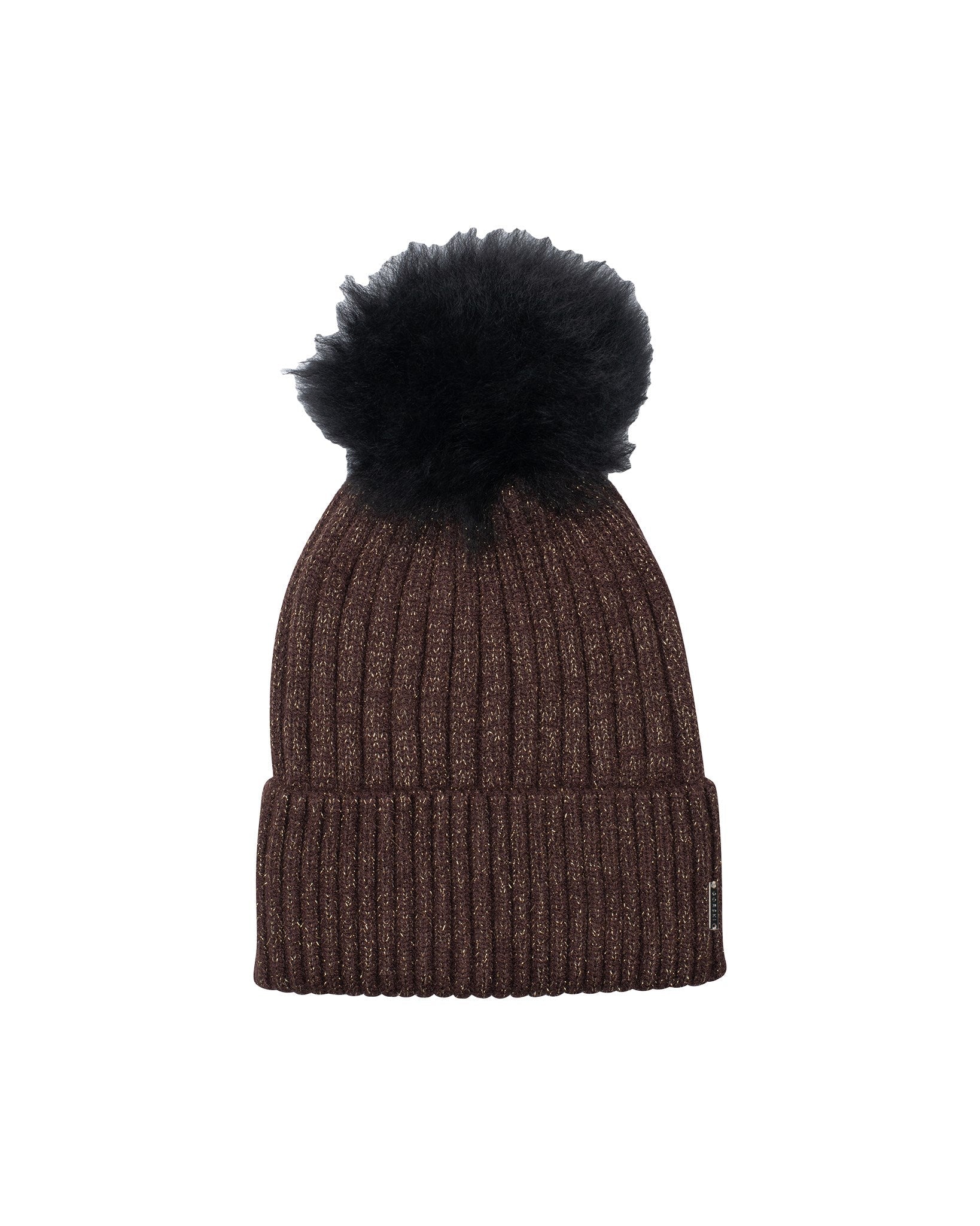 Metallic Wool Blend Knit Hat with Toscana Shearling Lamb Pompom