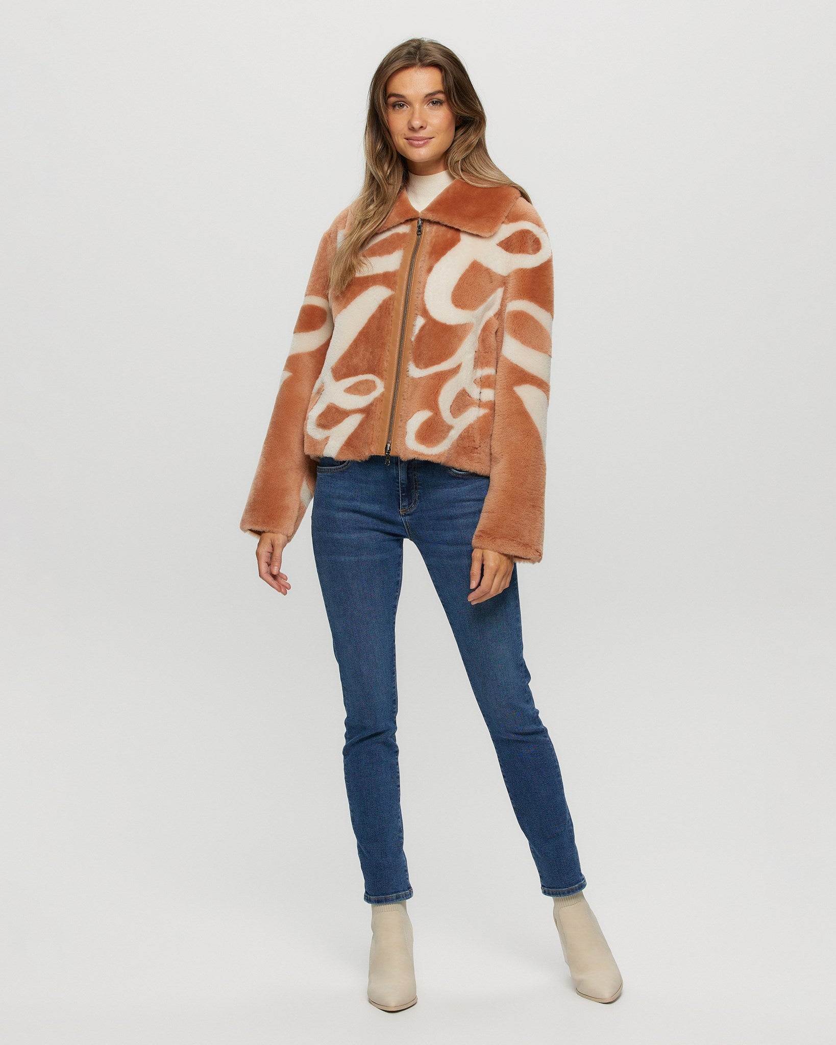 Reversible Merino Shearling Lamb Intarsia Zip Jacket