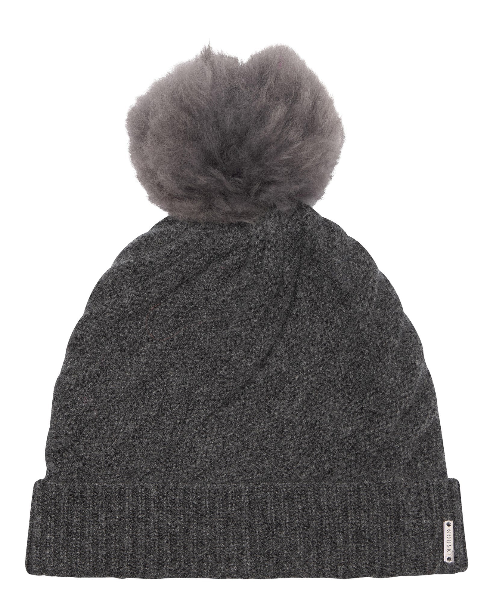 Select Cashmere Cable Knit Hat with Toscana Shearling Lamb Pompom